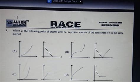 4 Which Of The Following Pairs Of Graphs Does Not Represent Motion Of Th
