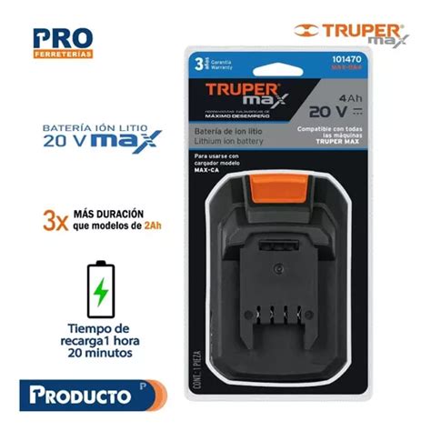 Batería Ion Litio Truper Max 20v 4ah 101470 En Venta En San Mateo