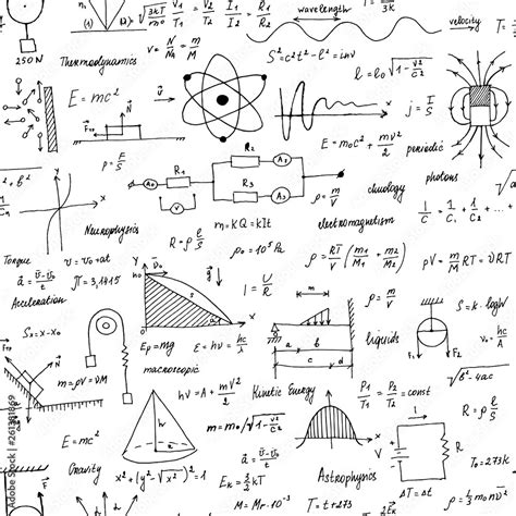Physics Formulas Seamless Texture Babe Blackboard With The Formulas And Equations Stock
