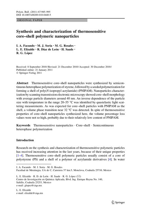 Pdf O R I G I N A L Synthesis And Characterization Of Thermosensitive