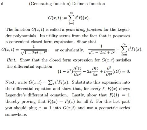 Solved Generating Function Define A Function The Function