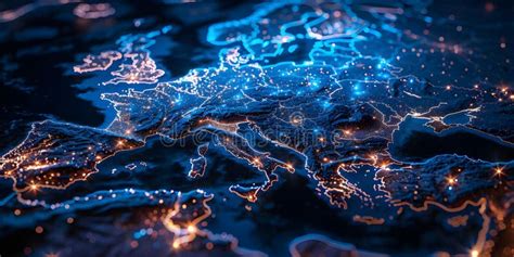 Abstract Map Of Western Europe Showing Global Network Connectivity And Data Transfer For Stock