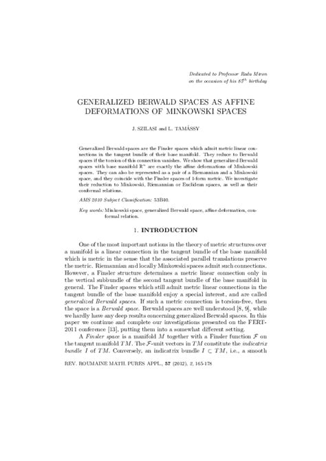 Pdf Generalized Berwald Spaces As Affine Deformation Of Minkowski Spaces