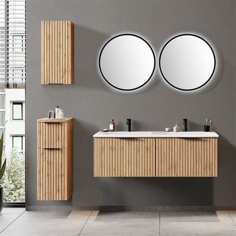 Lomadox Badmöbel Set Livingston 03 Spar Set 5 St Eiche Gestreifte