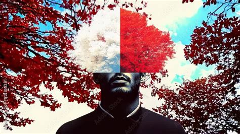 Subject Stands Amid Transforming Foliage White Leaves Morph To Vibrant Red Merging Human Form