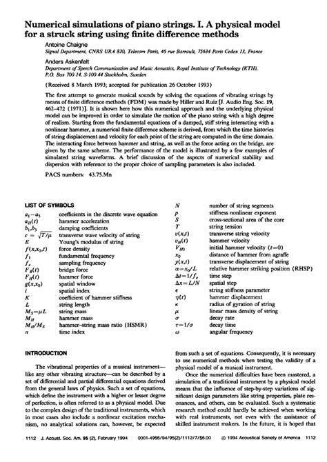 Pdf Numerical Simulations Of Piano Strings I A Physical Model For A