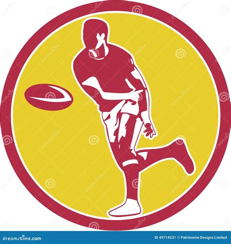 Rugby Player Passing Ball Circle Retro Stock Illustration
