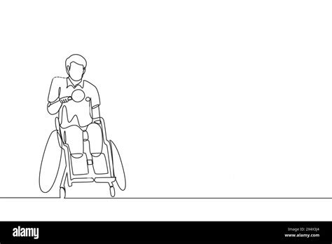Single One Line Drawing Disabled Sportsman In Wheelchair Playing Table