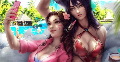 Overwatch X League Of Legends Czyli Pool Party Ahri And Dva Booppl