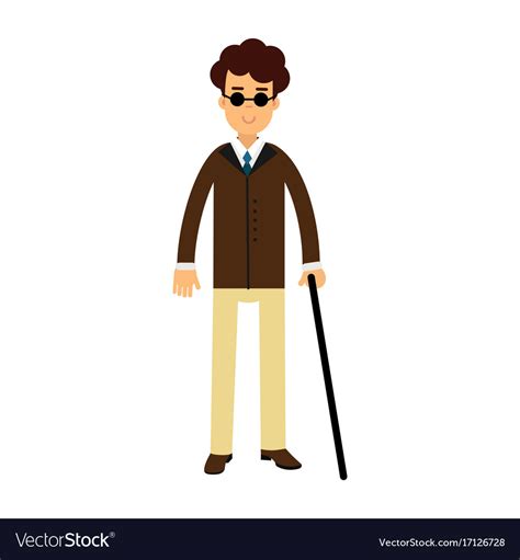 Blind Young Man In Dark Glasses And Walking Stick Vector Image