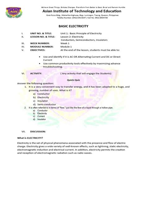 Module Week 1 Pdf Electrical Conductor Electric Current