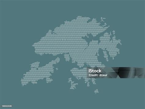 디지털 국가 기술 일러스트 레이 션의 발전을 의미 하는 어두운 배경에서 흰색 이진수를 사용 하 여 홍콩 벡터 지도 0명에 대한
