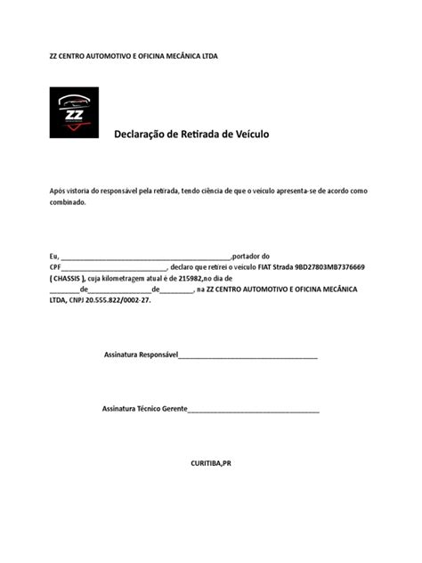 Declaração De Retirada Pdf