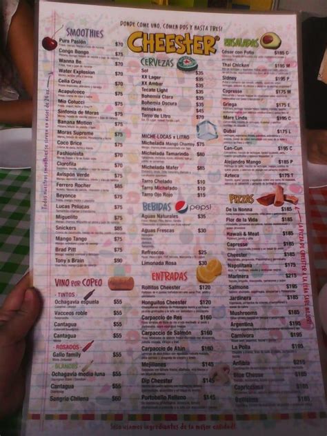 Menu At Cheester Chstr Plazas Outlet Pizzeria Cancún Av Andrés