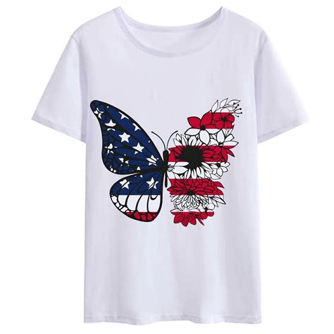 Floral Butterfly American Flag Tshirt Women Funny Rose Graphic 4th Of