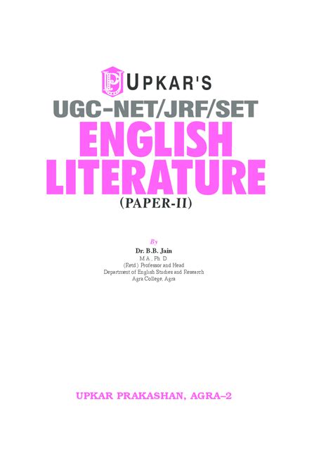 Download Ugc Net Jrf Set English Literature Paper 2 Pdf Online 2022 By Dr B B Jain