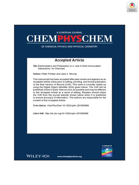 Electrostatics And Polarization In Σ And Π Hole Noncovalent Interactions An Overview Pdf