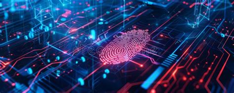 High Tech Cyber Security Background With A Holographic Fingerprint Scanner Network Connections