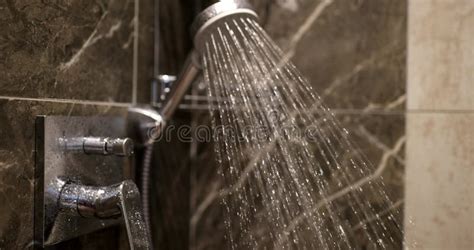 Turning On Shower Water Flow From Shower Head In Bathroom Stock Video