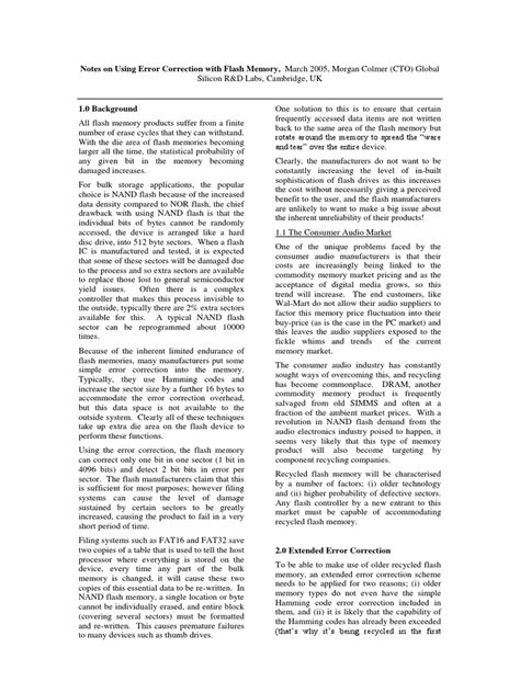 Error Correction With Flash Memory Pdf Flash Memory Error Detection And Correction