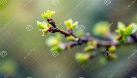 Budding Tree Branch Green Leaf Buds Spring Renewal Soft Focus Bokeh