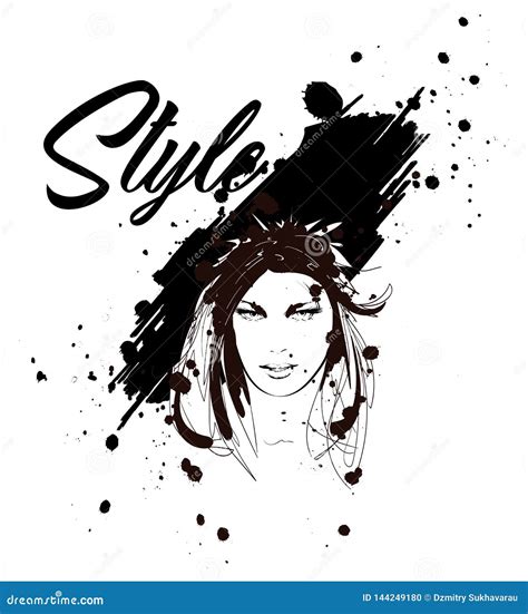 Composi o De Face Face Da Mulher Modelo De Forma Hand drawn Ilustração