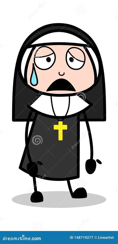 Tired Cartoon Nun Lady Vector Illustration Stock Illustration