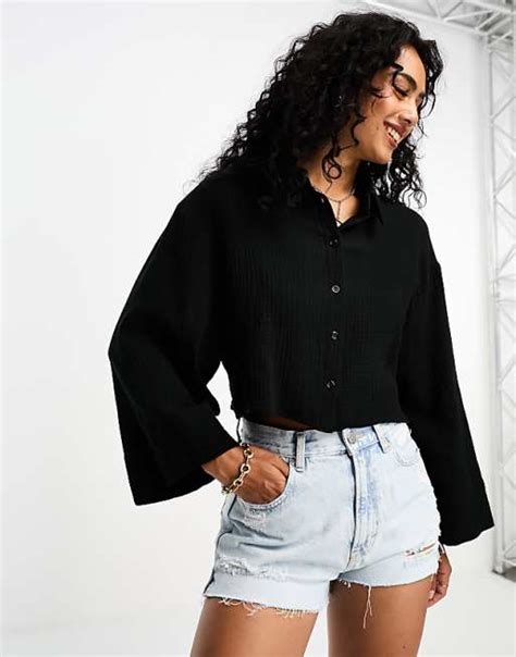 Asos Design Chemise Courte En Gaze Noir Asos
