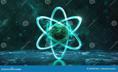 Artistic Representation Of An Atomic Structure With Glowing Orbits