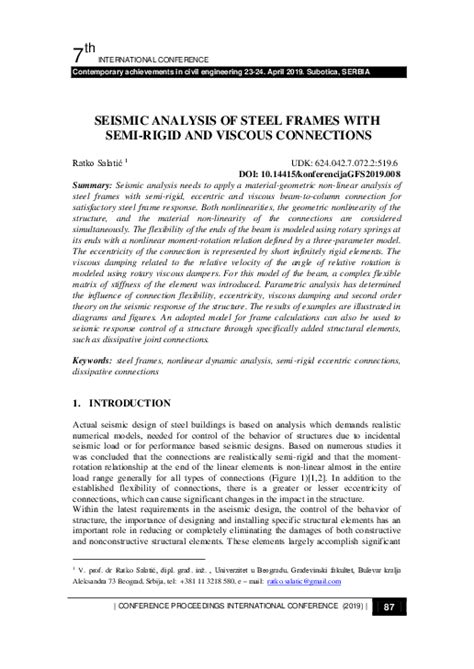 Pdf Seismic Analysis Of Steel Frames With Semi Rigid And Viscous Connections