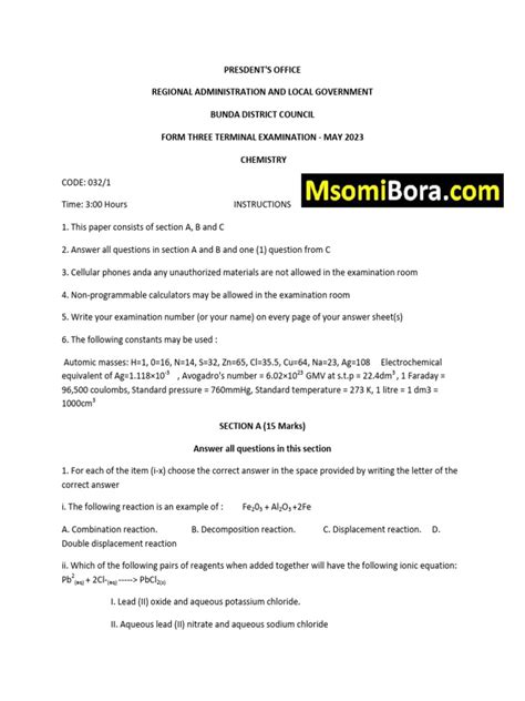 chemistry solved exam pdf mole unit hydroxide