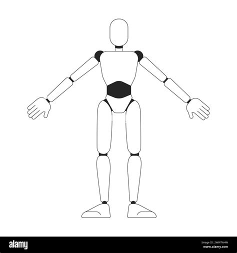 Humanoid Robot Model Black And White 2d Line Cartoon Character Stock