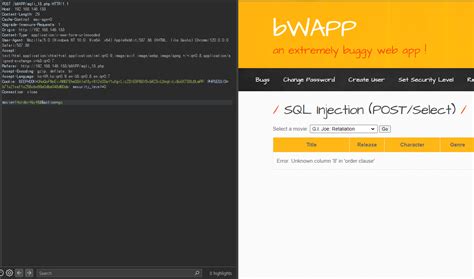 bwapp sql injection post search print ‘g2h