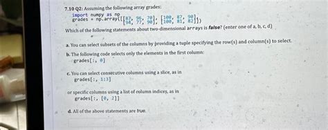 Solved 710 Q2 Assuming The Following Array Grades Import