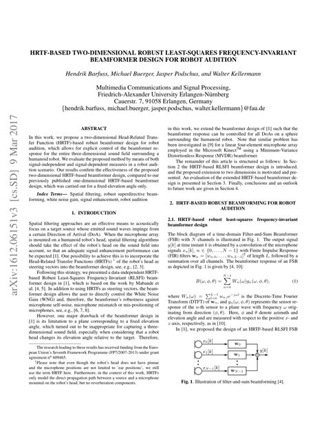 Pdf Hrtf Based Two Dimensional Robust Least Squares Frequency Invariant Beamformer Design For