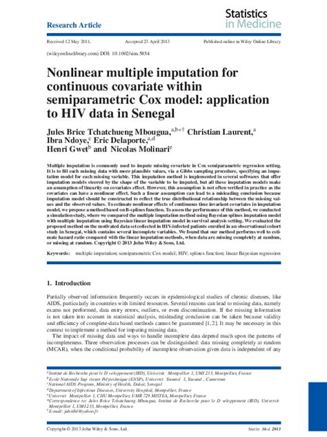 pdf nonlinear multiple imputation for continuous covariate within