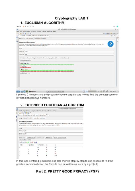 Crypto Lab Lab Cryptography Lab Euclidian Algorithm I