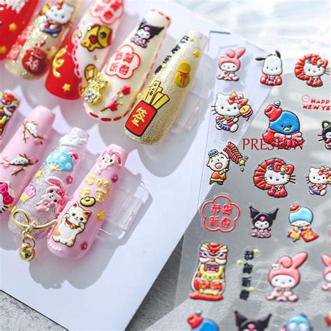 Preston อุปกรณ์ตกแต่งเล็บ ลายการ์ตูนแมว Kt แบบนูน มีกาวในตัว Diy Shopee Thailand