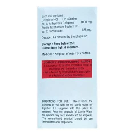 CEPIMIC TZ Inj Cefipime 1000mg Tazobactam 125 Mg Injection At 350