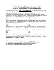 PSYC Assign Docx PSYC Conditioning In The Real World Only Put Your Answers In The