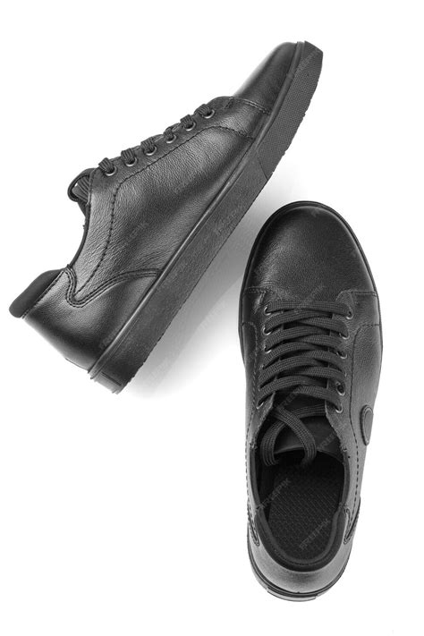 Premium Photo Black Leather Sneakers On A White Background