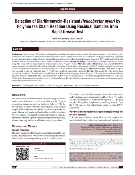 Pdf Detection Of Clarithromycin Resistant Helicobacter Pylori By Polymerase Chain Reaction