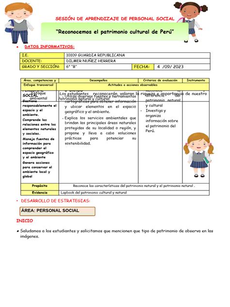 Sesión De Aprendizaje De Personal Social Pdf Patrimonio Cultural Perú