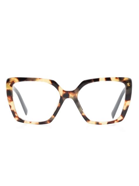 Prada Eyewear Logo Print Square Frame Glasses Neutrals Farfetch Uk