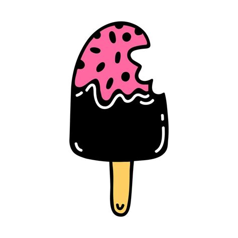 Bitten Ice Cream Vector Icon Cold Strawberry Dessert In Chocolate