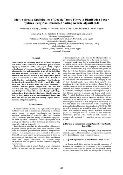 Pdf Multi Objective Optimization Of Double Tuned Filters In