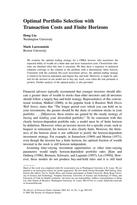 Pdf Optimal Portfolio Selection With Transaction Costs And Finite