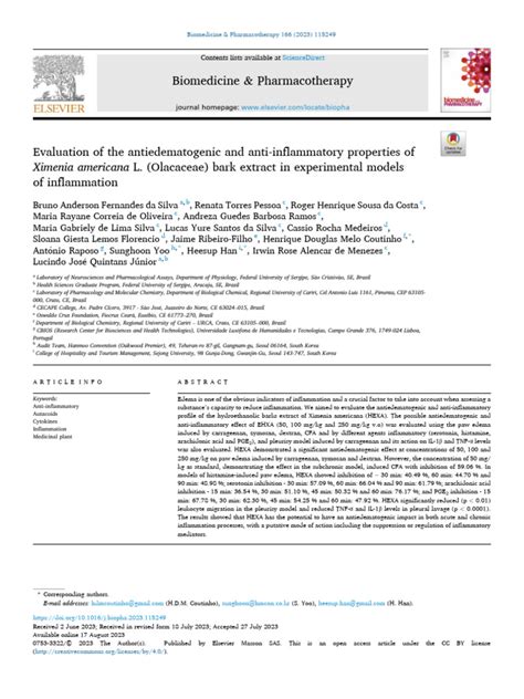 Biomedicine And Pharmacotherapy Ximenia Americana L Olacaceae Bark