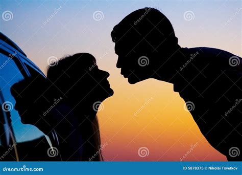 Silhouettes Of Kissing People Stock Image Image Of Female Amorously