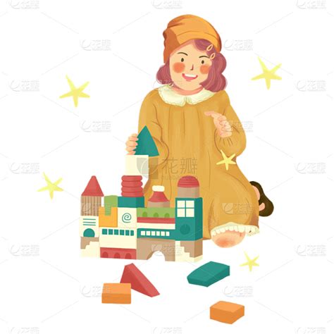 手绘 儿童益智元素 搭积木